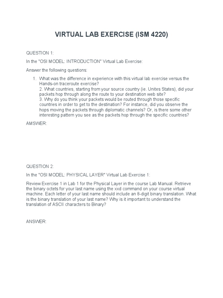 Virtual Lab Exercise | Download Free PDF | Internet Protocol Suite ...