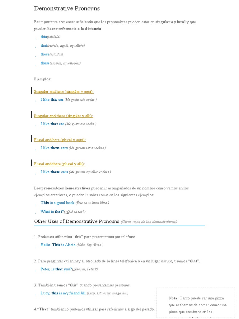 Pronombres demostrativos en inglés | PDF