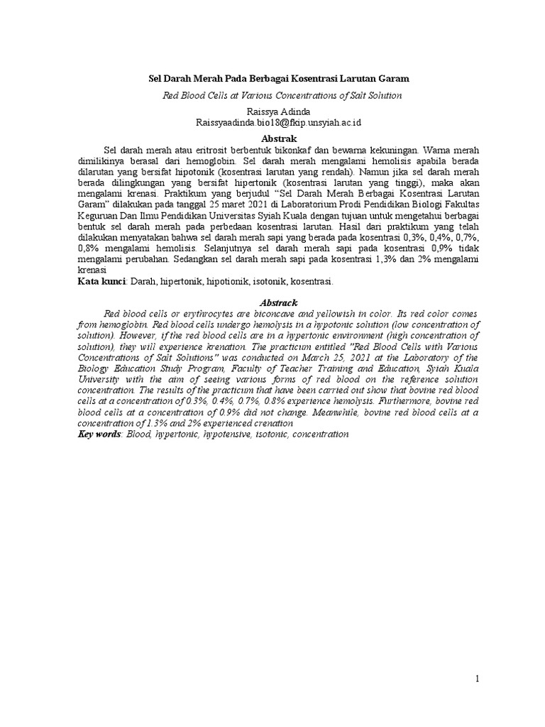 Sel Darah Merah Sapi | PDF