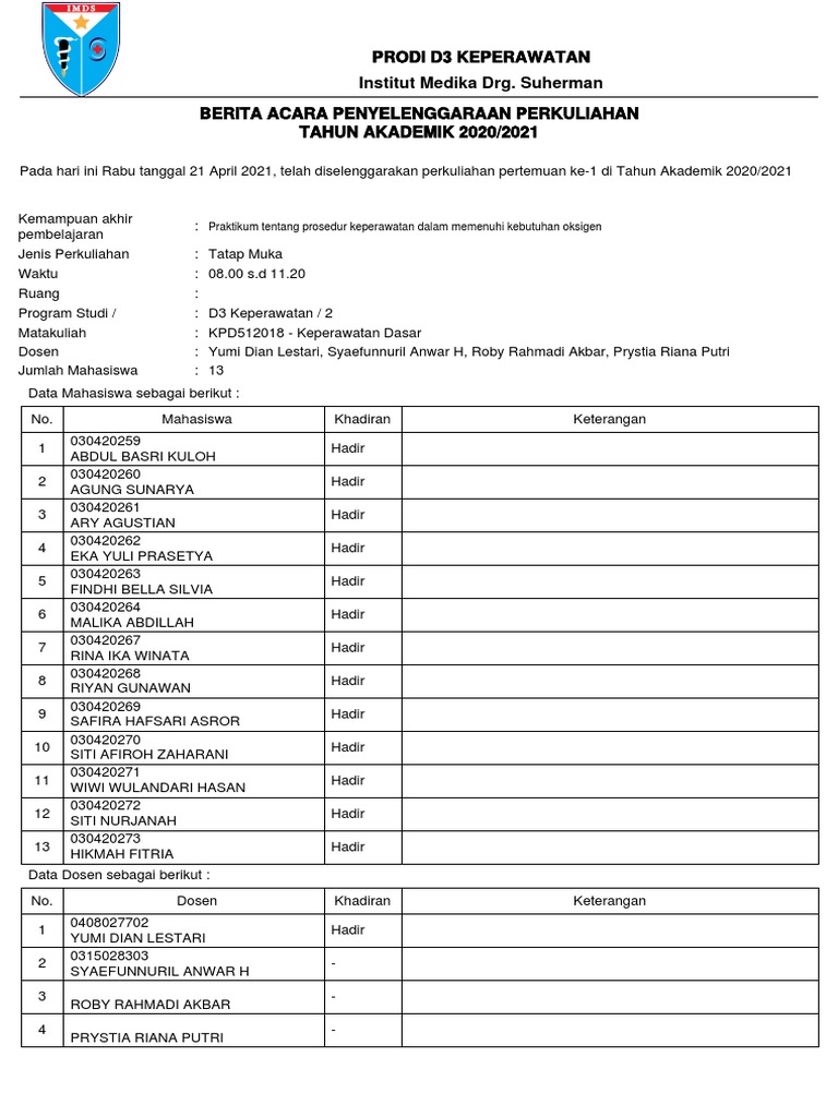 ABSEN PRAKTIKUM KEPDAS Pert 1 | PDF