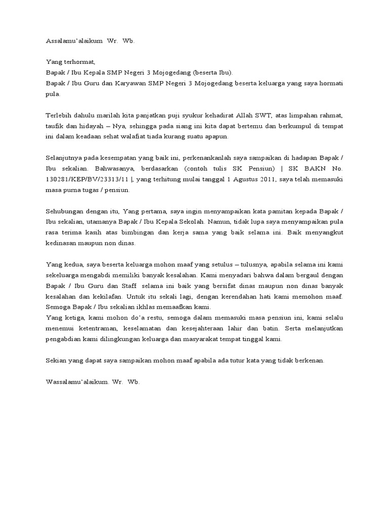 Pidato Perpisahan Pensiun | PDF