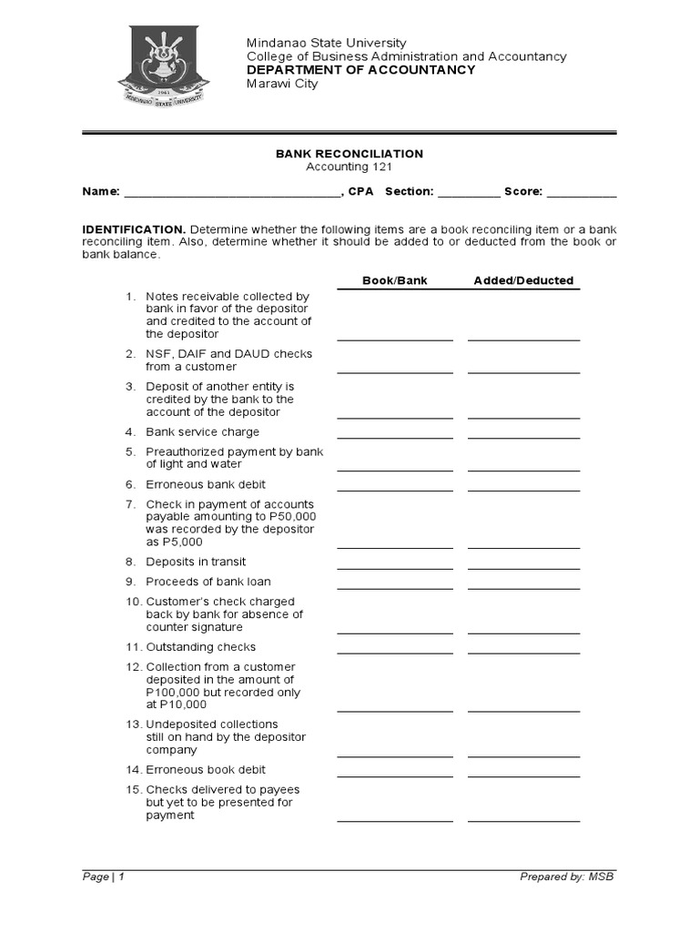 Accounting Test Bank - Bank Reconciliation | PDF | Deposit Account | Cheque