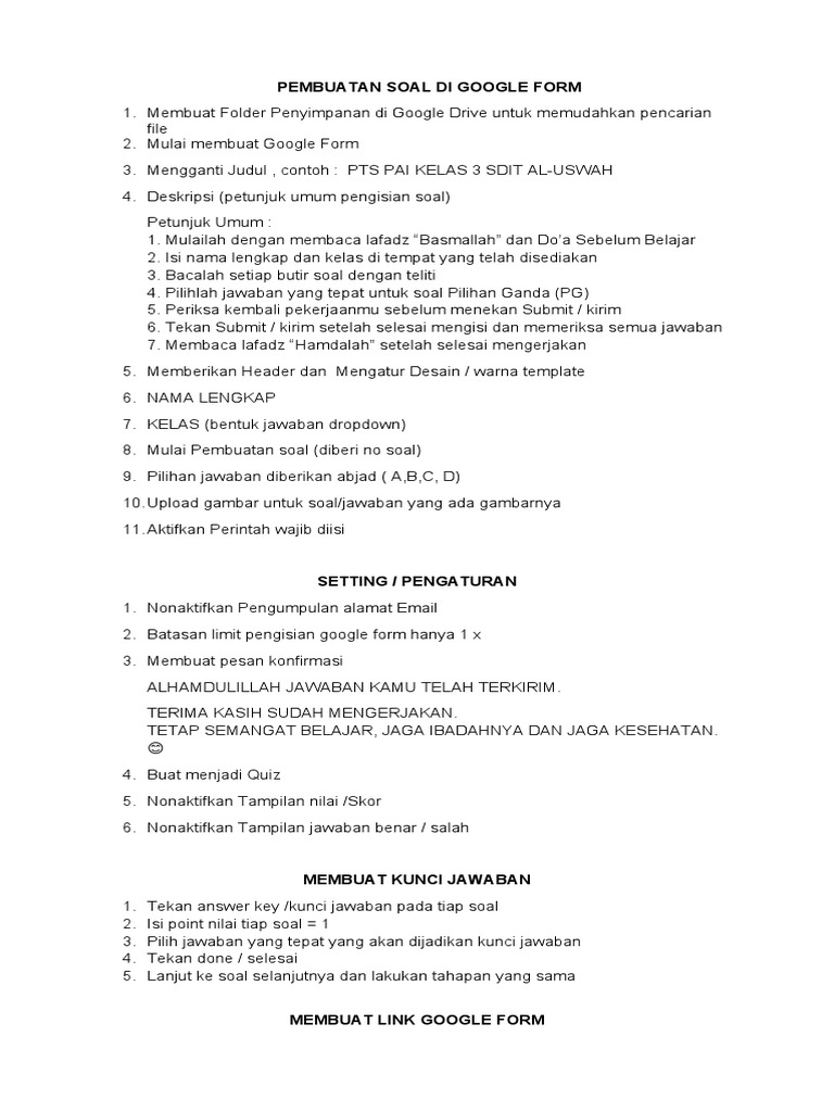 Panduan Pembuatan PTS Soal Di Google Form | PDF