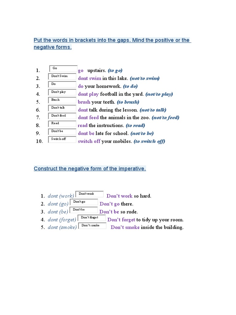 Put The Words in Brackets Into The Gaps. Mind The Positive or The ...