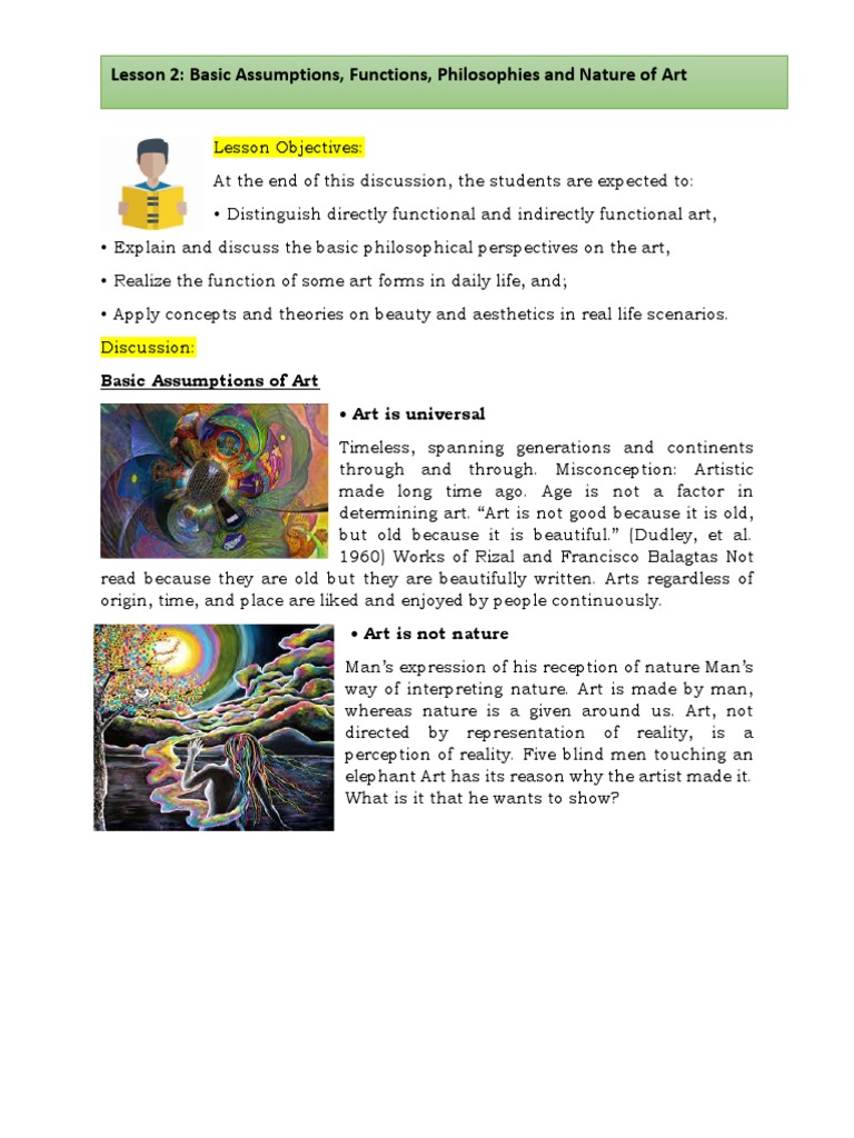 Lesson 2: Basic Assumptions, Functions, Philosophies and Nature of Art ...