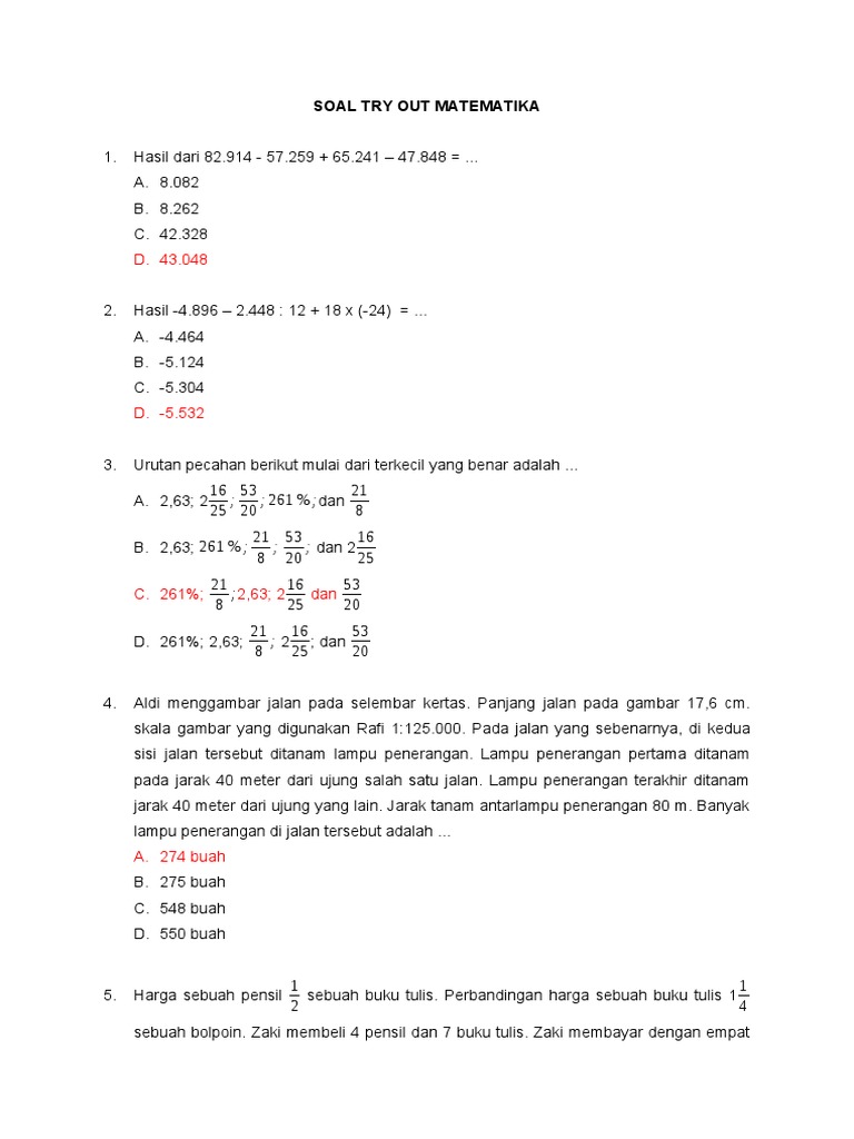 SOAL TRY OUT MATEMATIKA | PDF