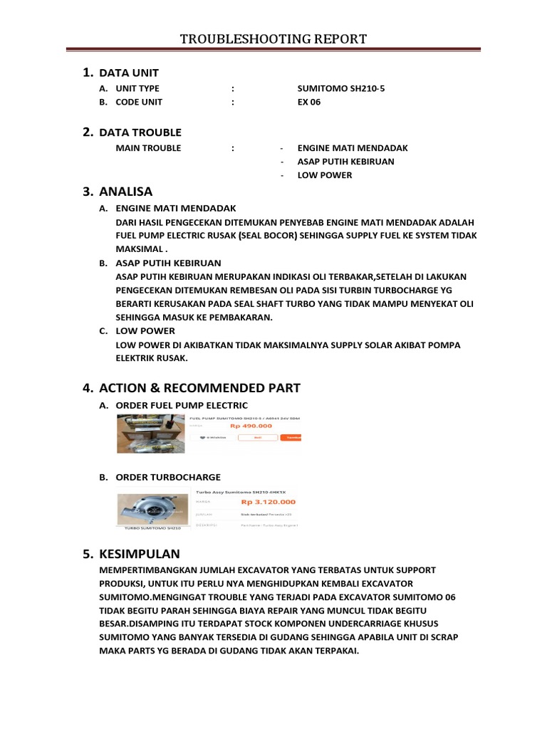 Troubleshooting Report Sumitomo | PDF | Teknologi & Rekayasa