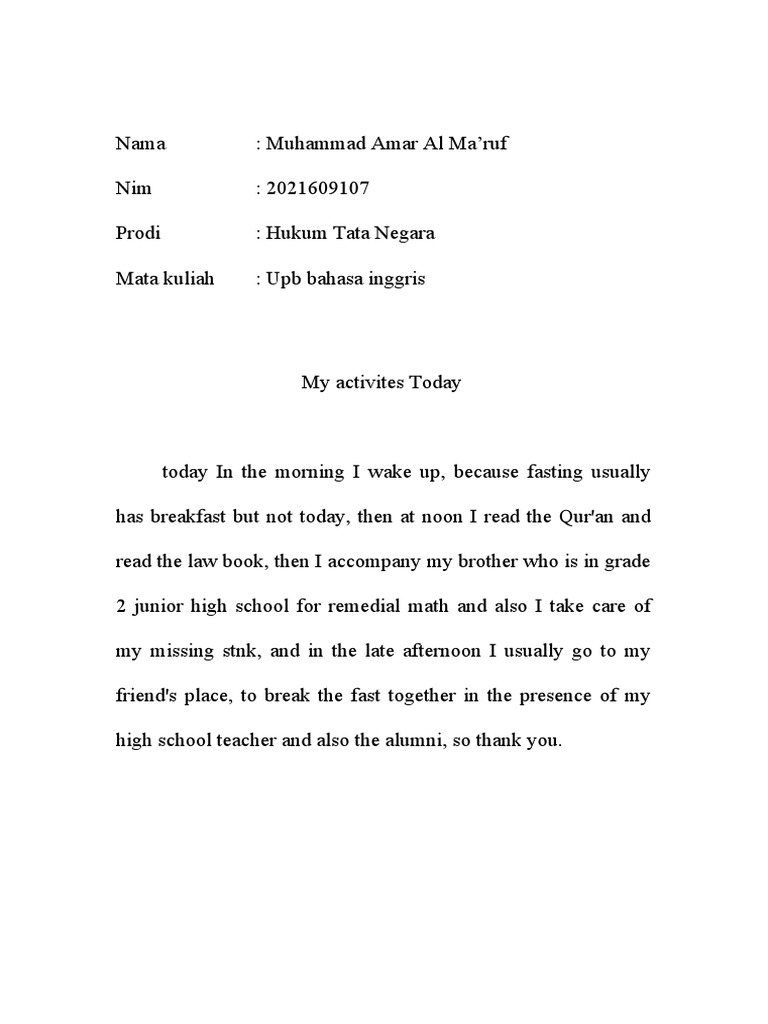 Muhammad - Amar - My Activity Today | PDF