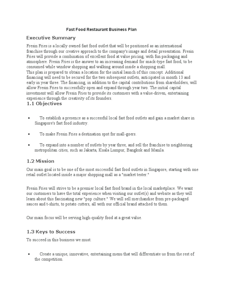 Fast Food Restaurant Business Plan | PDF | Fast Food | French Fries