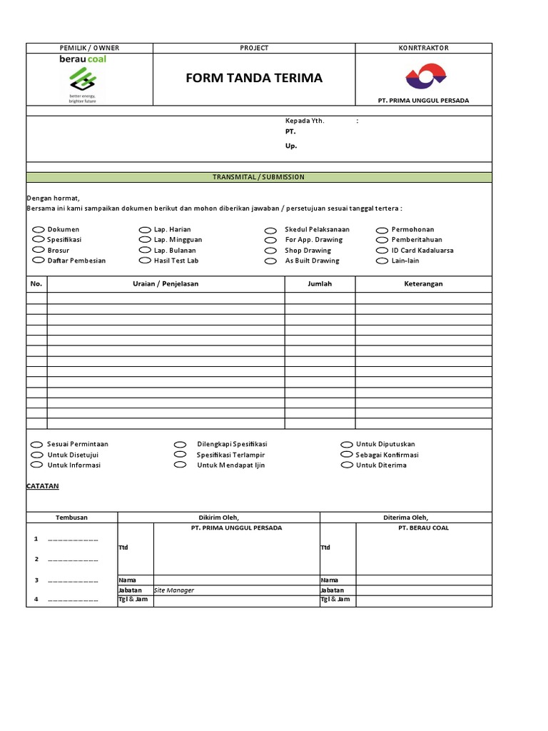 Form Tanda Terima BC | PDF