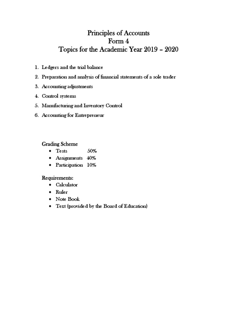 Form 4 Accounting Topics 2019-2020 | PDF | Business | Finance & Money ...