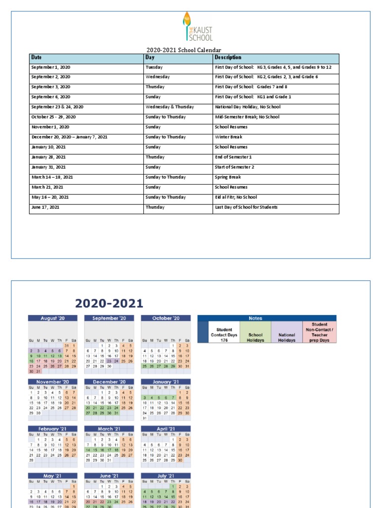 2020-2021 School Calendar: Date Day Description | PDF