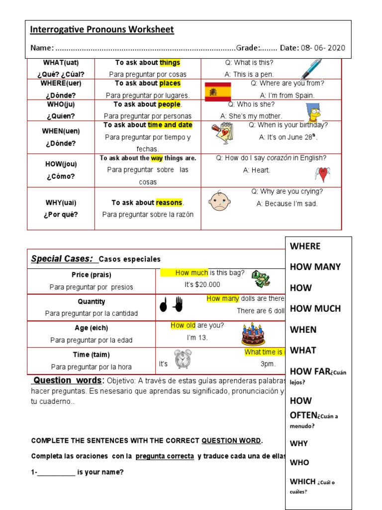 Question Words 7° y 8° Junio | PDF | Syntax | Semantic Units