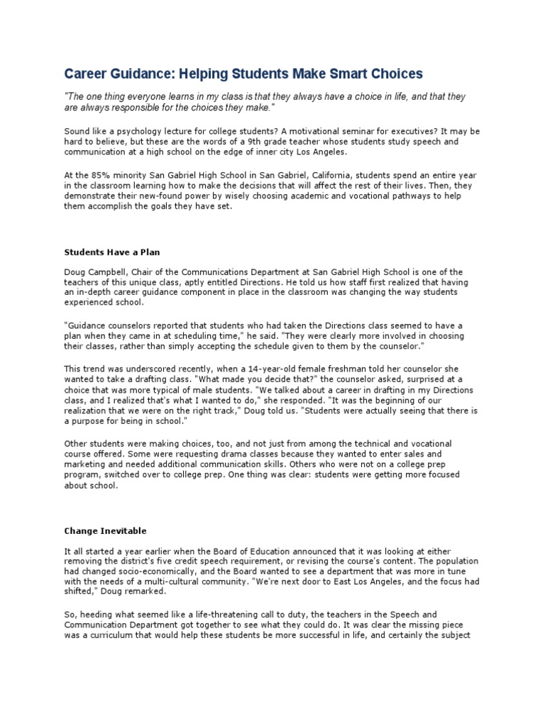 Career Guidance Speech | PDF | Vocational Education | Teachers