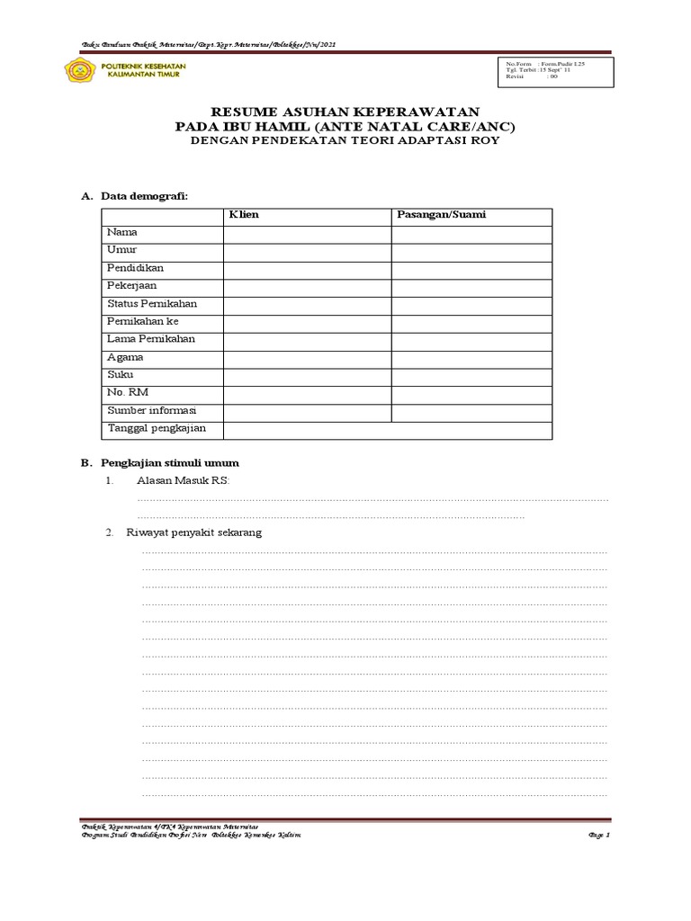 Format Resume ANC PK4 2021 | PDF | Pengembangan Diri | Kesehatan Holistik