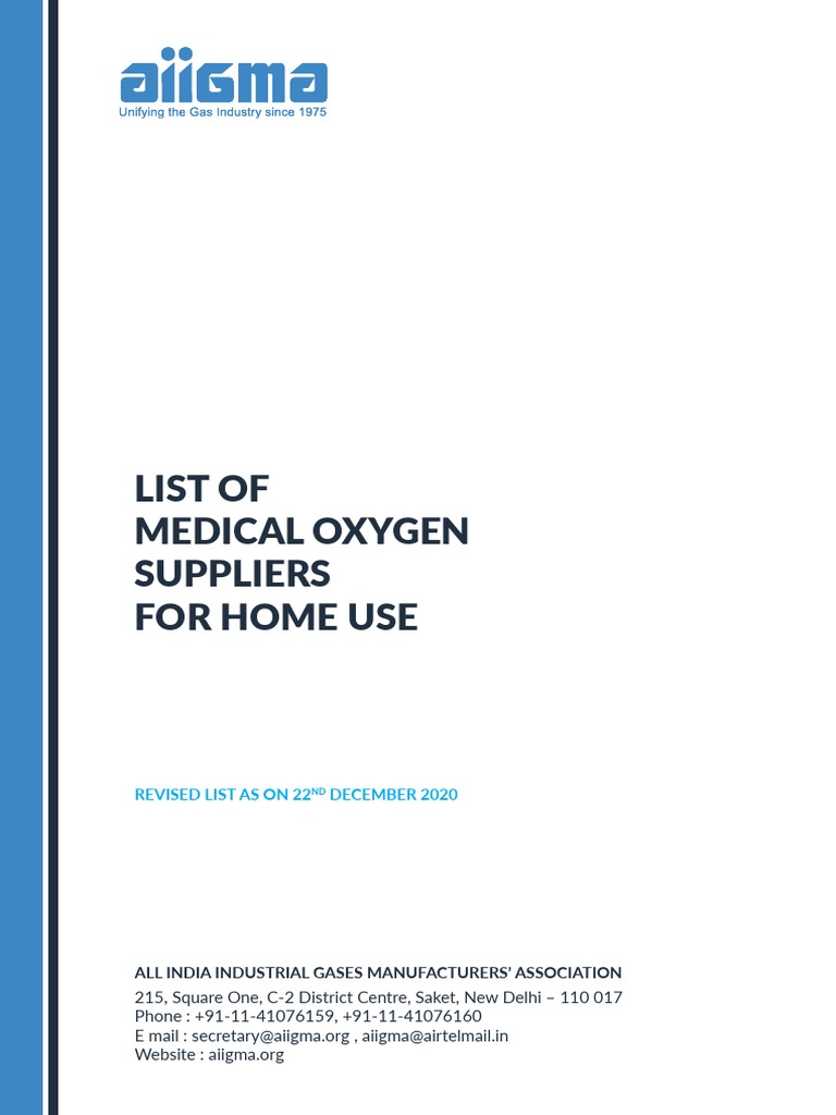 List of Medical Oxygen Suppliers For Home Use | PDF | Gases | Phases Of ...