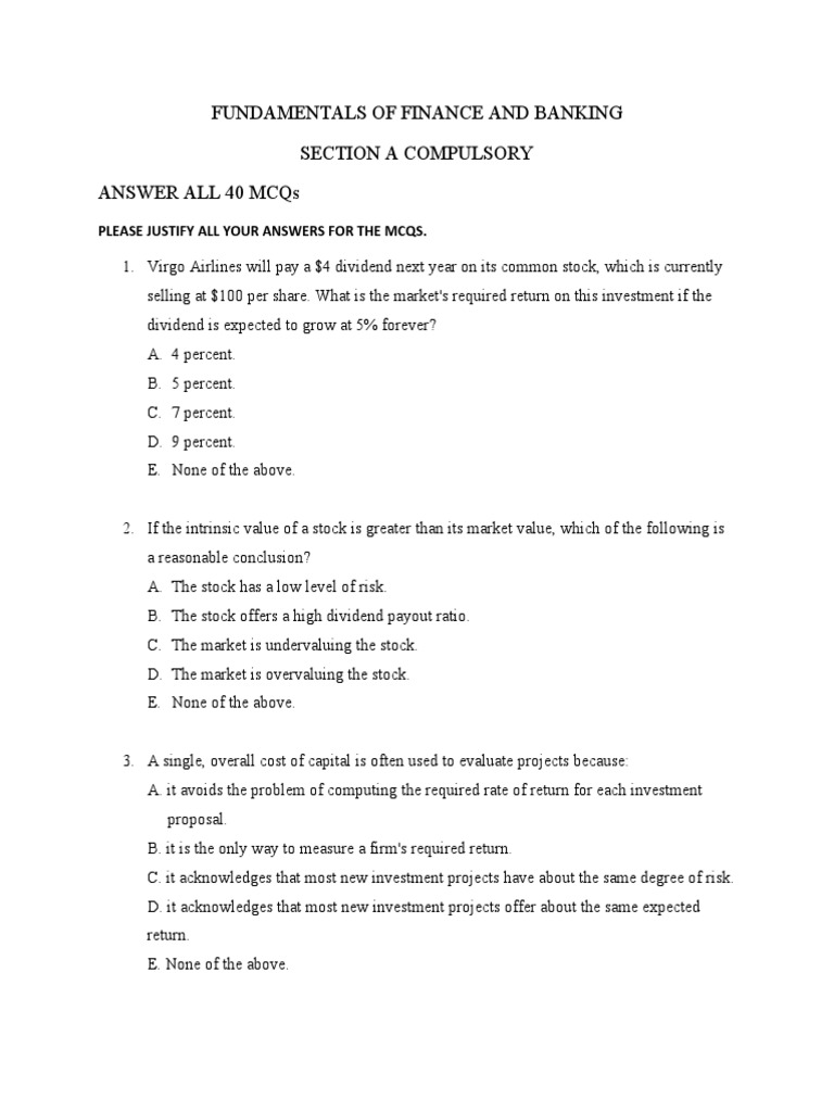 Banking and Finance Exam Questions | PDF | Bonds (Finance) | Net ...