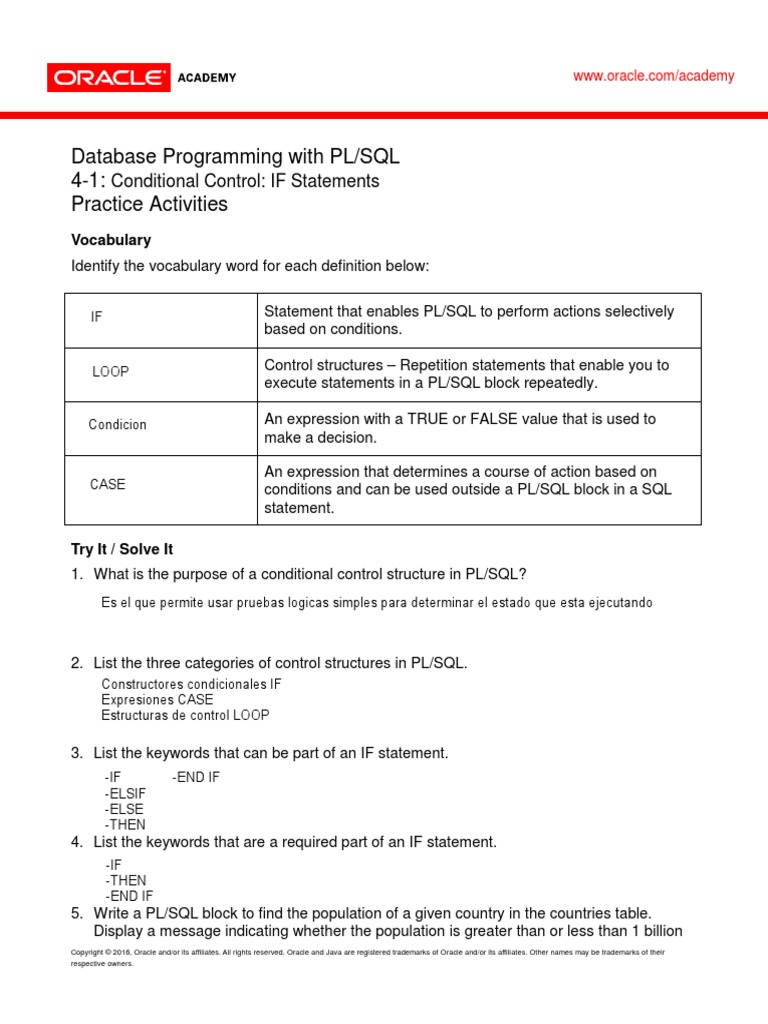 Database Programming With PL/SQL 4-1: Practice Activities: Conditional Control: IF Statements | PDF