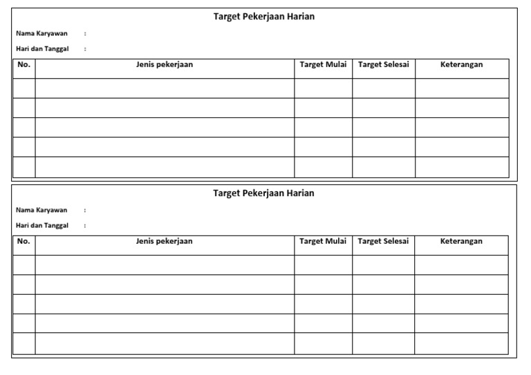 Form Target Pekerjaan Harian | PDF