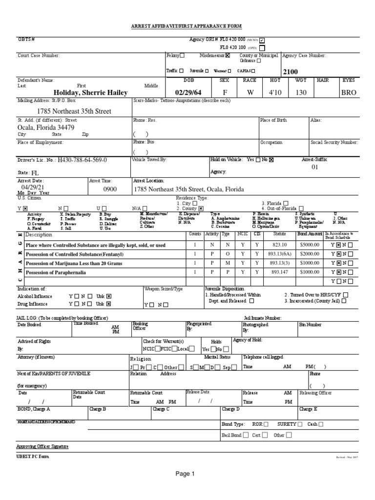Arrest Affidavit | PDF | Bail | Affidavit