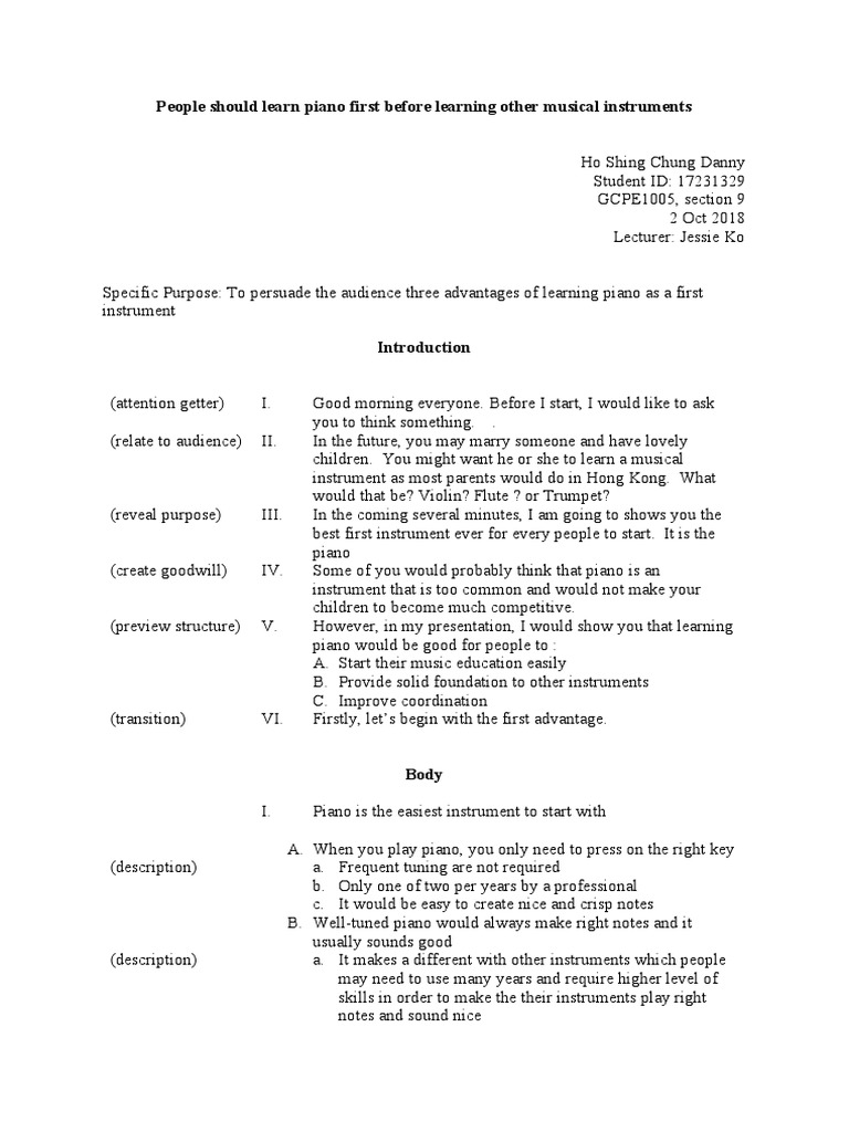 2nd Speech Outline | PDF | Piano | Clef