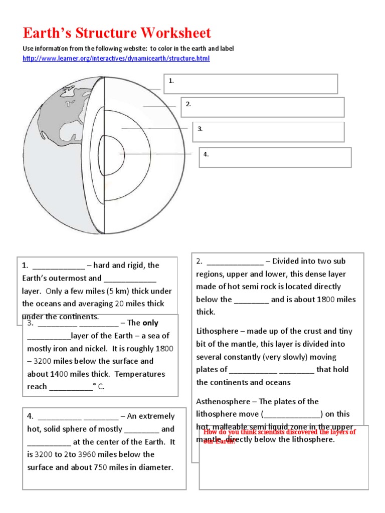 Earths Structure Worksheet | PDF | Plate Tectonics | Earth
