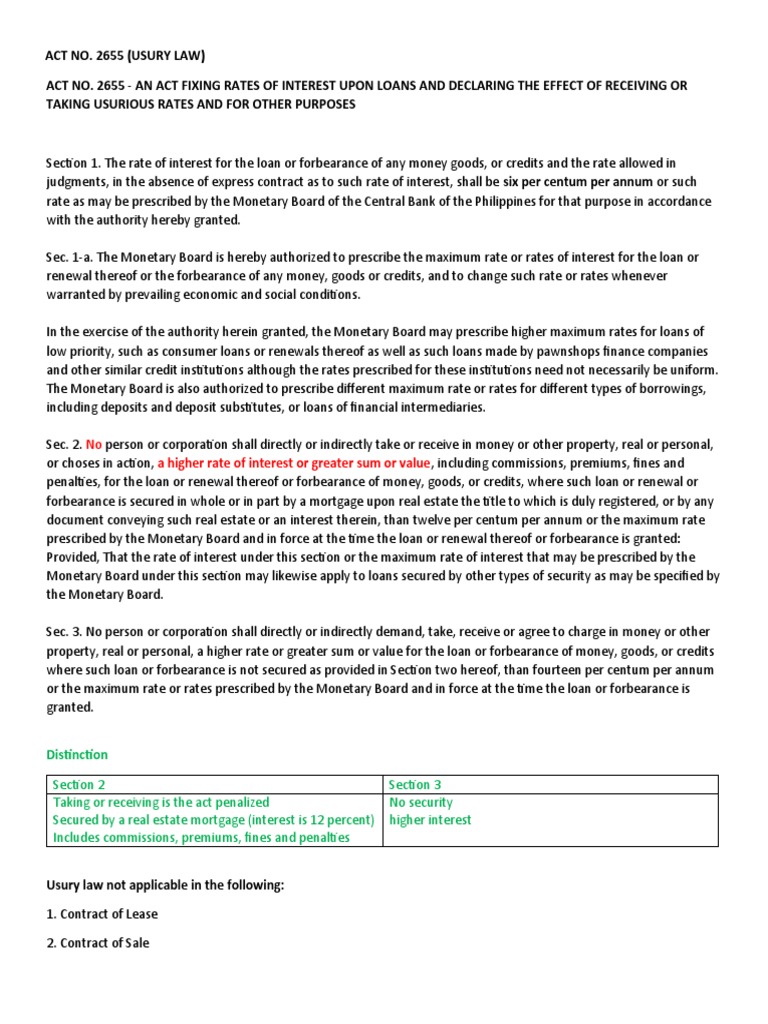 Usury Law | PDF | Forbearance | Interest