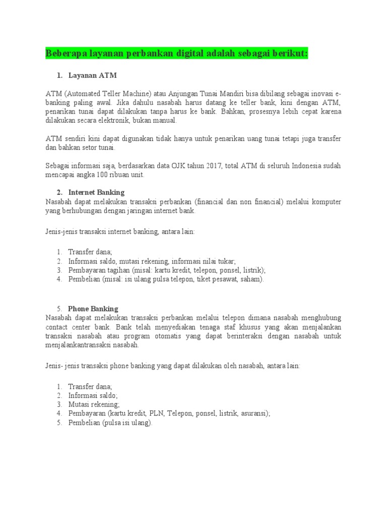 Contoh Layanan Digital Banking | PDF | Bisnis