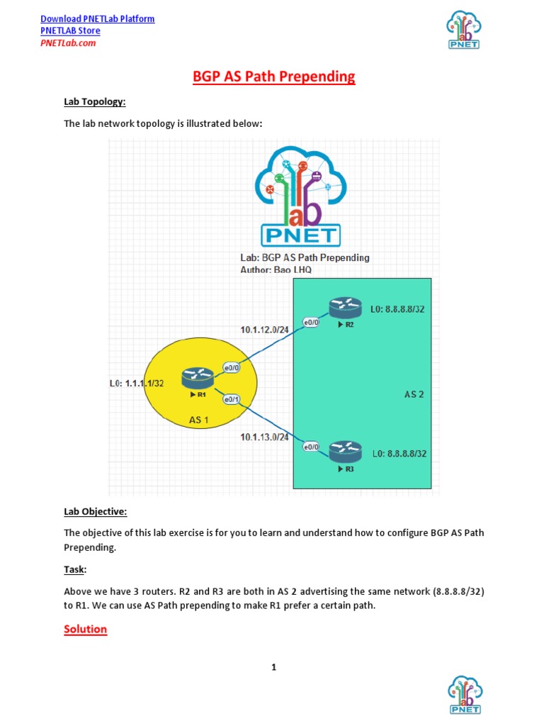 BGP AS Path Prepending: Lab Topology | PDF | Router (Computing) | Ip Address