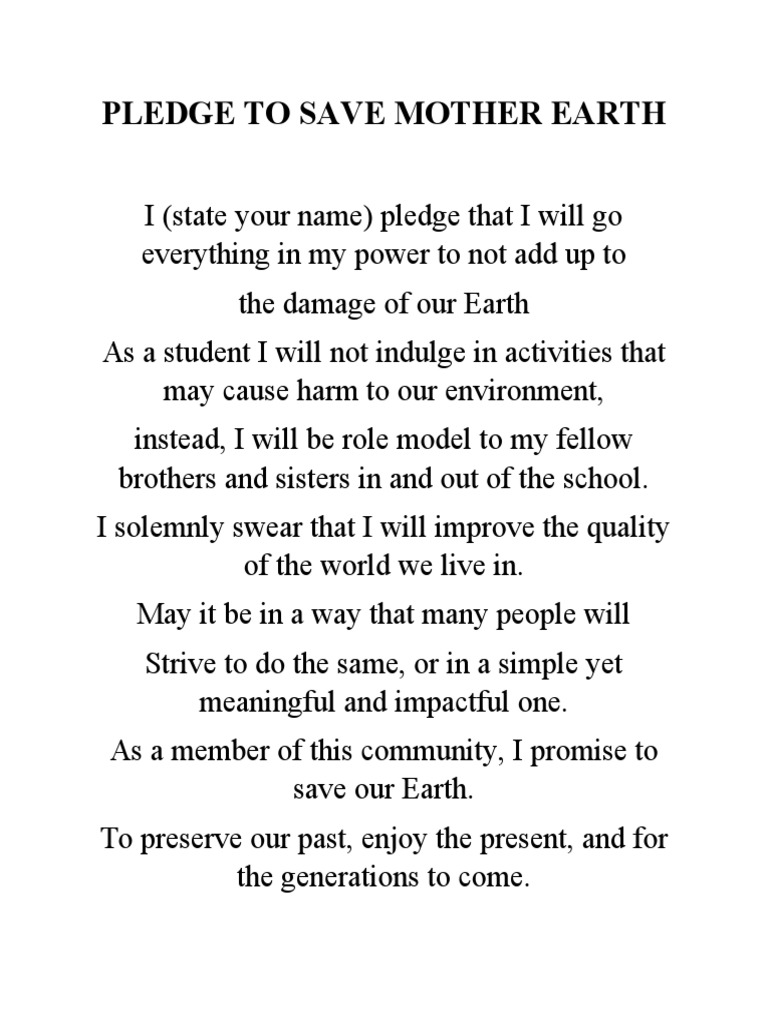 Pledge To Save Mother Earth | PDF