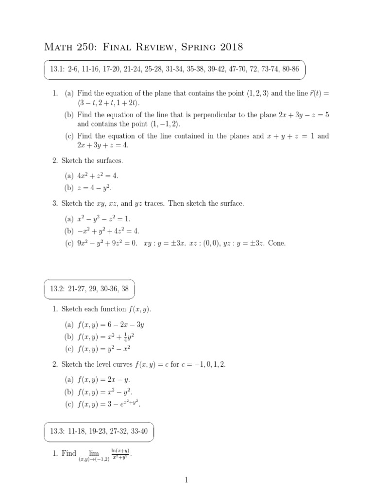 Math 250 Final Review Spring 2018 Pdf Volume Sphere