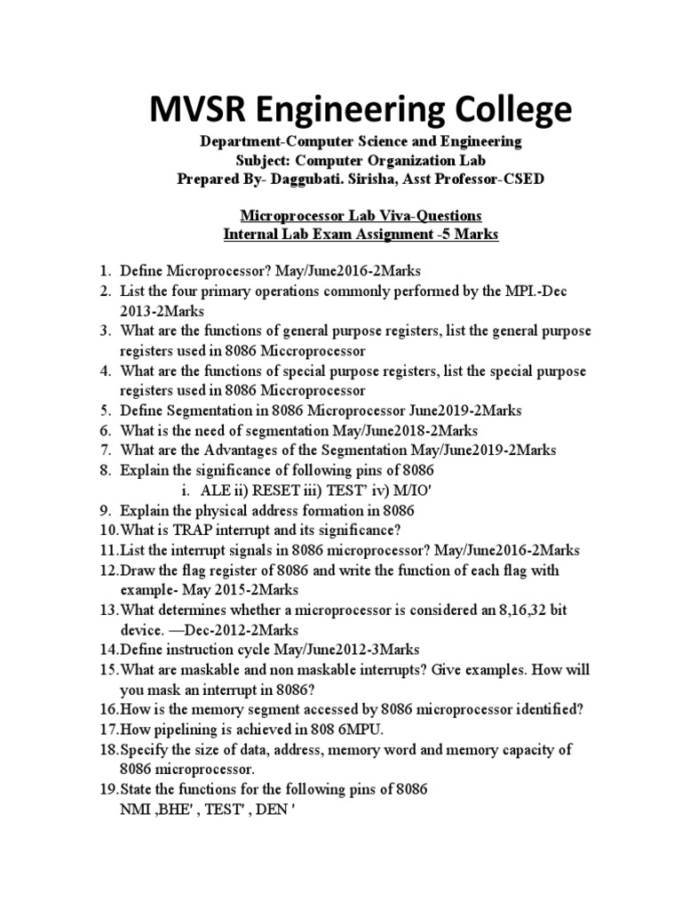 Computer Organization - Lab Viva Questions | Download Free PDF | Central Processing Unit ...