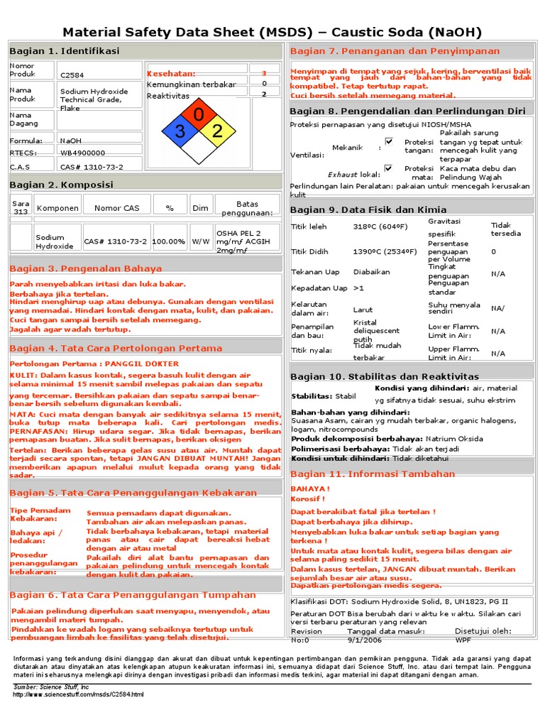 MSDS NAOH Caustic Soda Bahasa Indonesia Dikonversi | PDF