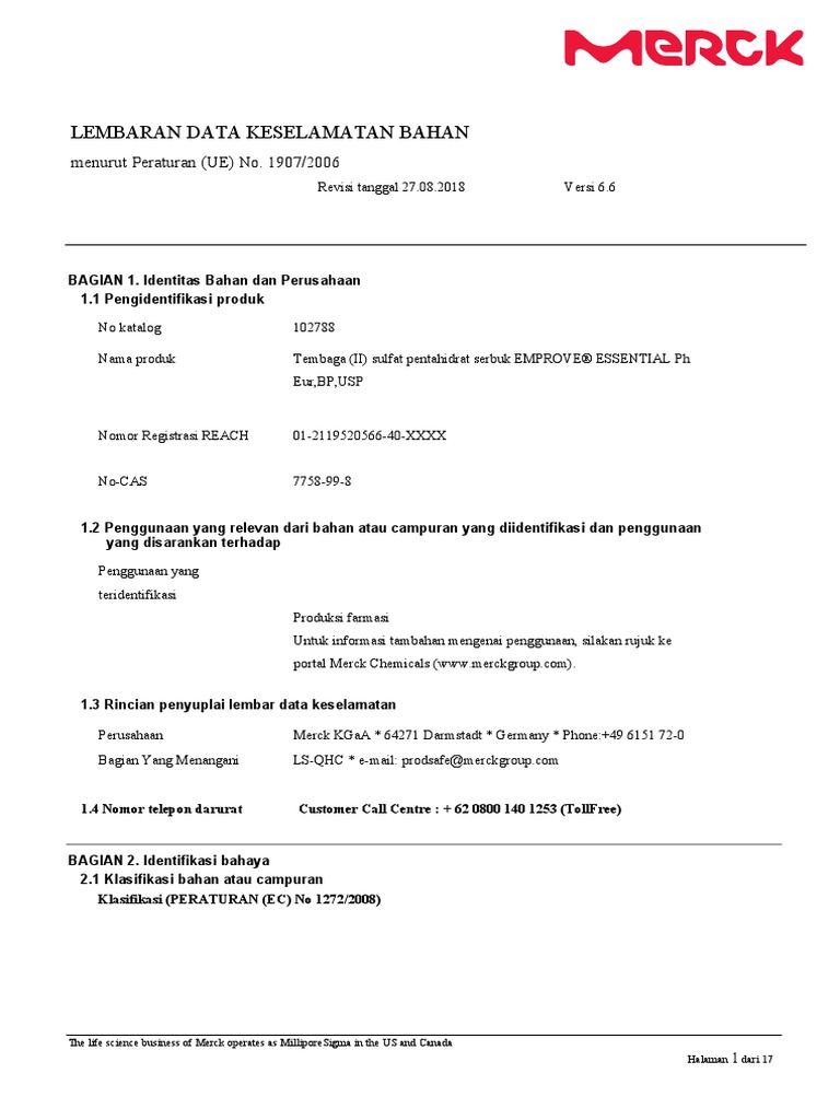 MSDS CuSO4 5H2O Bahasa Indonesia Dikonversi | PDF