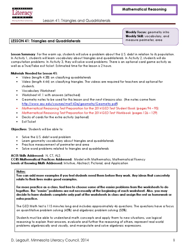Ged Math Lesson 41 Triangles and Quads Final2 | PDF | Area | Rectangle