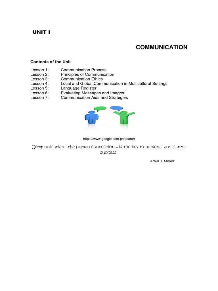 UNIT 1 Lesson 1communication Process | PDF | Communication | Cognition