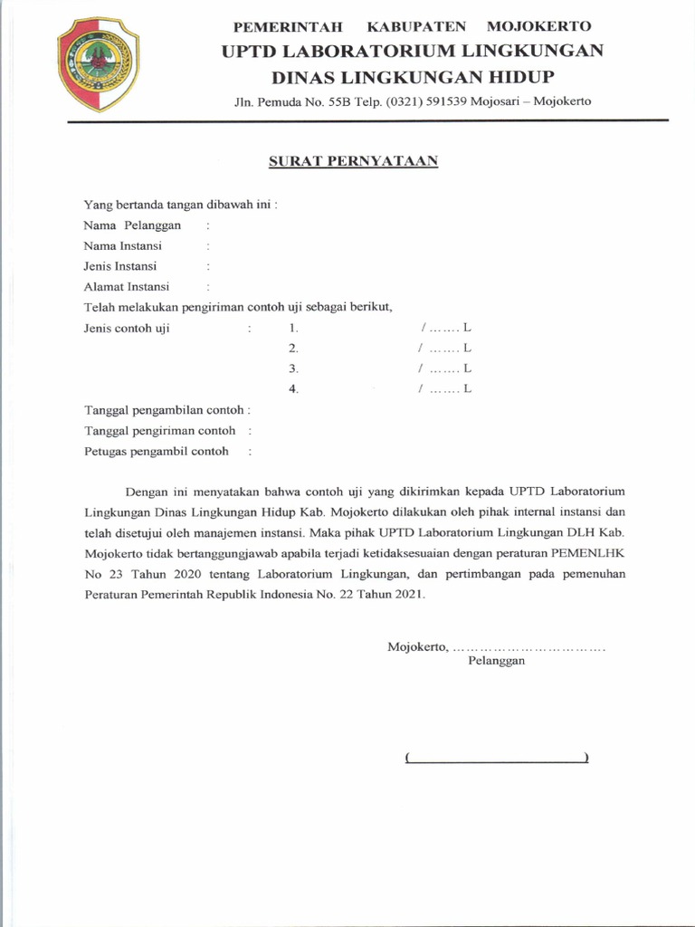 Surat Pernyataan Pelarangan Pengiriman Sampel | PDF