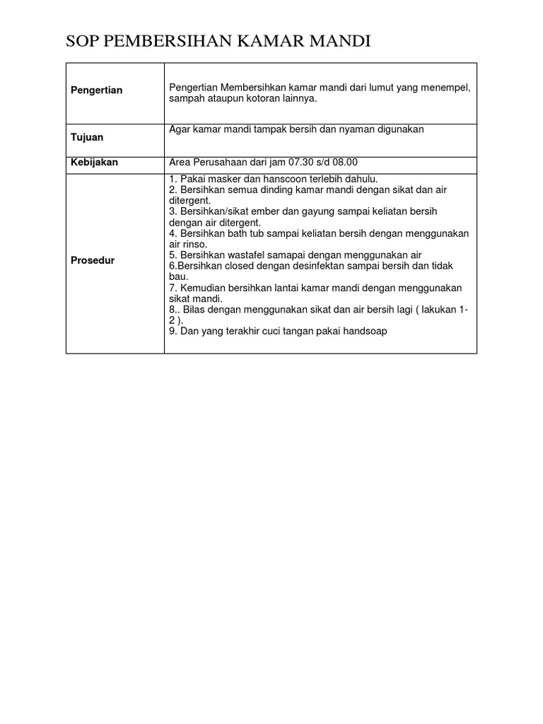Sop Pembersihan Kamar Mandi | PDF