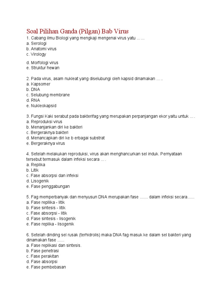 Soal Bio Bab Virus Pilgan | PDF | Ilmu Sosial