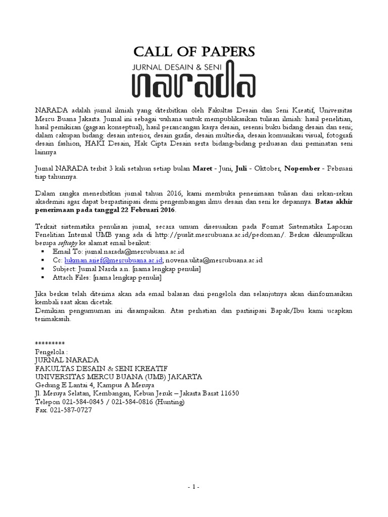 Call of Papers Jurnal Narada | PDF