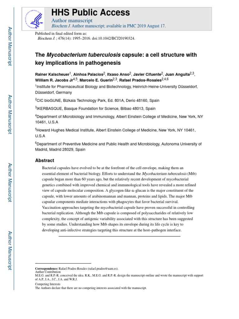 HHS Public Access: The Mycobacterium Tuberculosis Capsule: A Cell ...