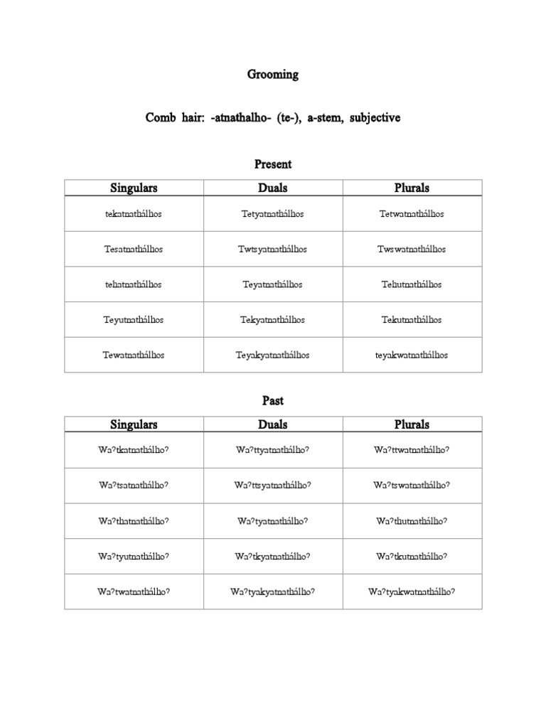 Grooming Actions and Verb Forms | PDF | Grammatical Number ...
