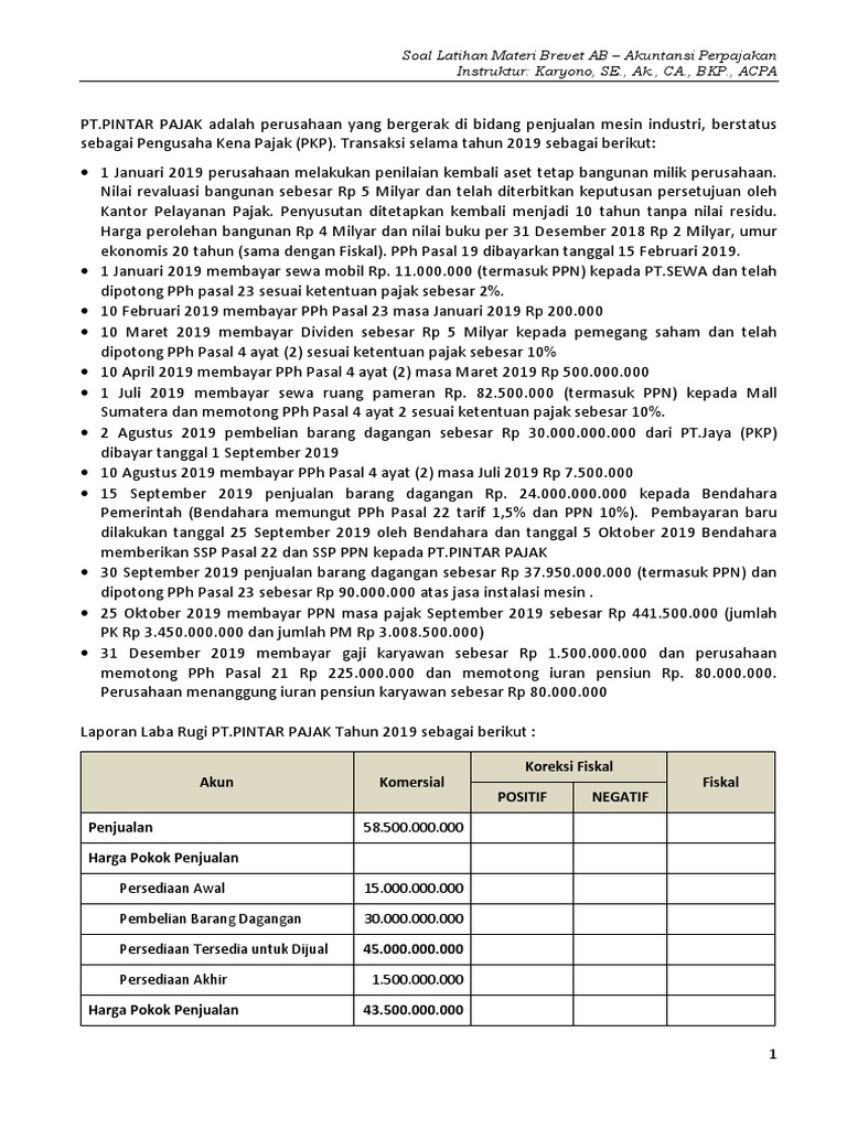 Soal Latihan Akuntansi Perpajakan | PDF