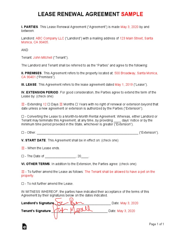 Lease Renewal Agreement Sample | PDF