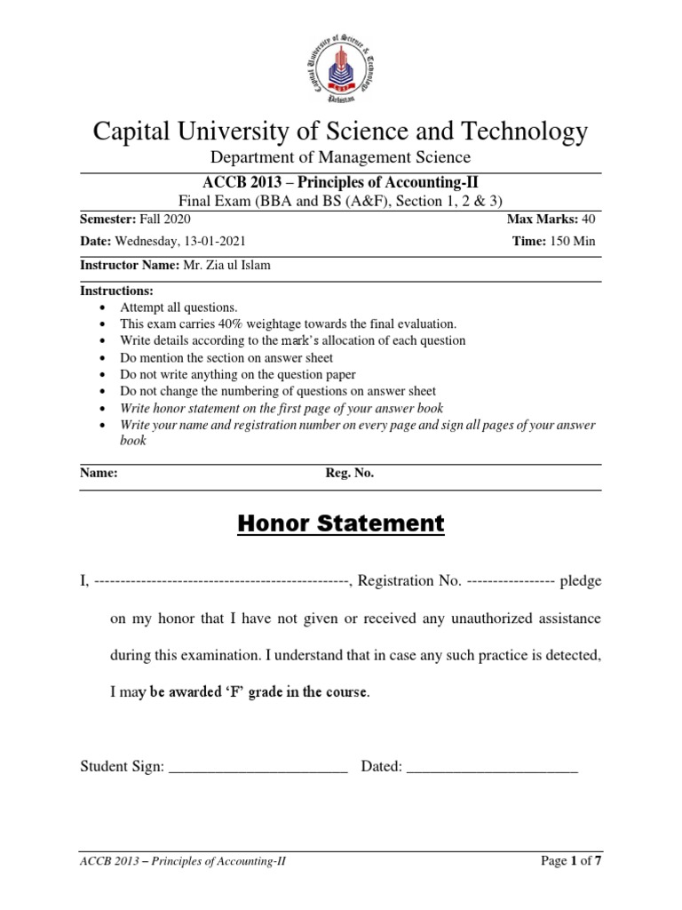 Capital University of Science and Technology: Honor Statement | PDF ...