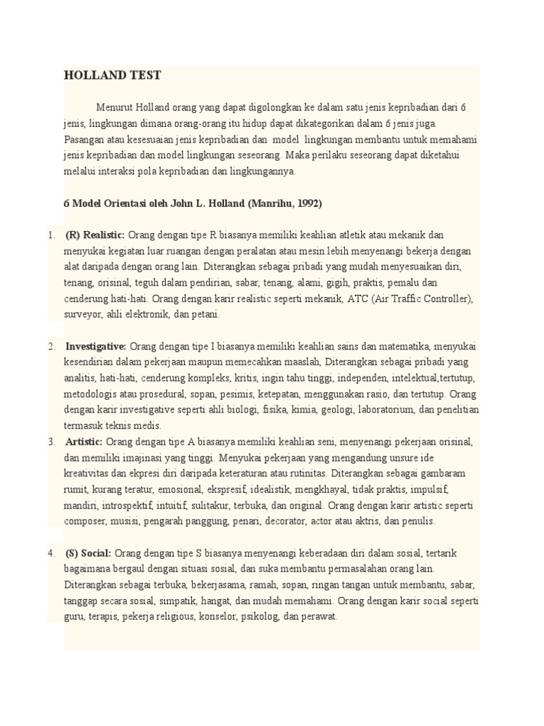 Holland Test | PDF