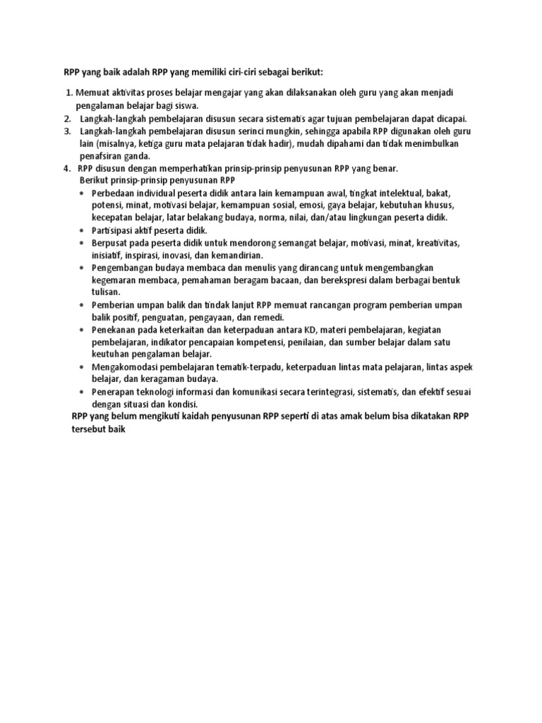 RPP Yang Baik Adalah RPP Yang Memiliki Ciri | PDF