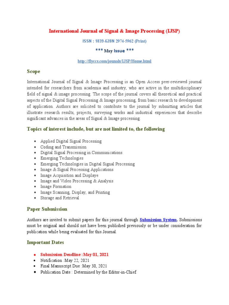 International Journal of Signal & Image Processing (IJSP) | PDF