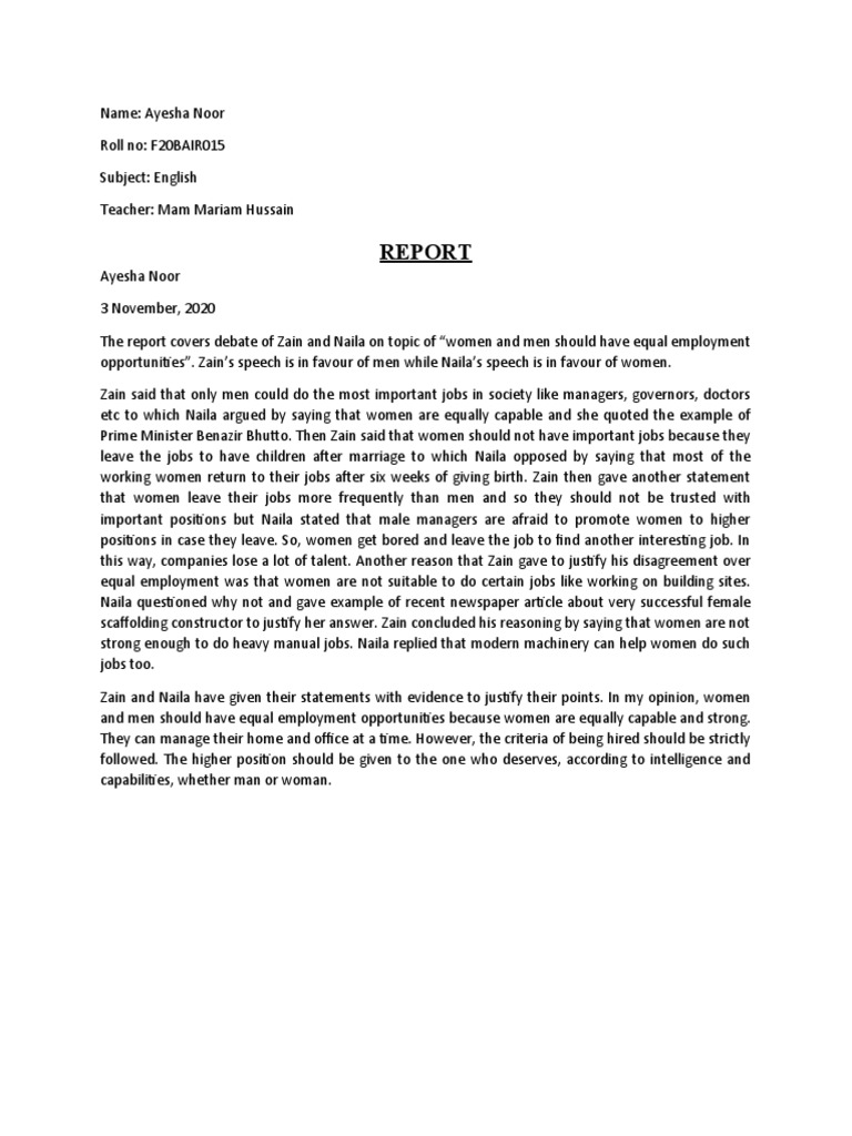 Ayesha Noor English Report | PDF