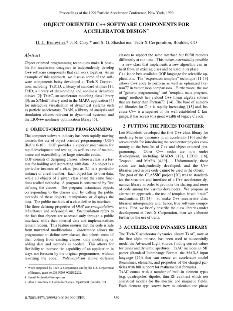Object Oriented C Software Components For Accelerator Design